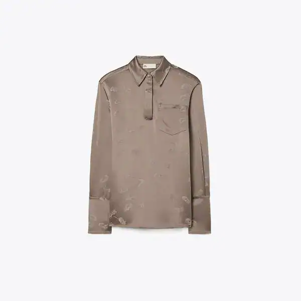 Tory Burch Jacquard Cuffed Shirt In Pale Mauve - 35% Off